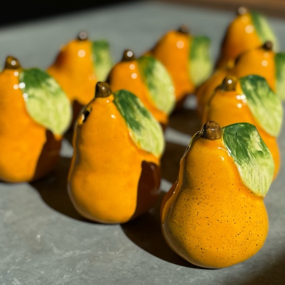 Accents | Ceramic Pear Faux Fruit With Green Leaves 1 Pieces Of Vintage ...